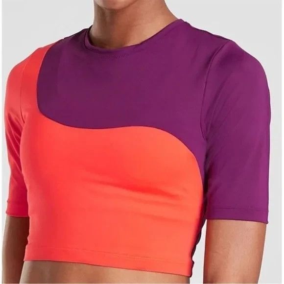 Athleta | Tops | Athleta M Crop Rash Guard Top Orange Burgundy Womens ...